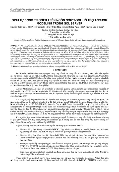 Pdf Sinh Tự Động Trigger Trên Ngôn Ngữ T Sql Hỗ Trợ Anchor Modeling