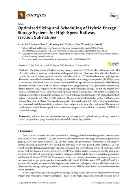 Pdf Optimized Sizing And Scheduling Of Hybrid Energy Storage Systems For High Speed Railway
