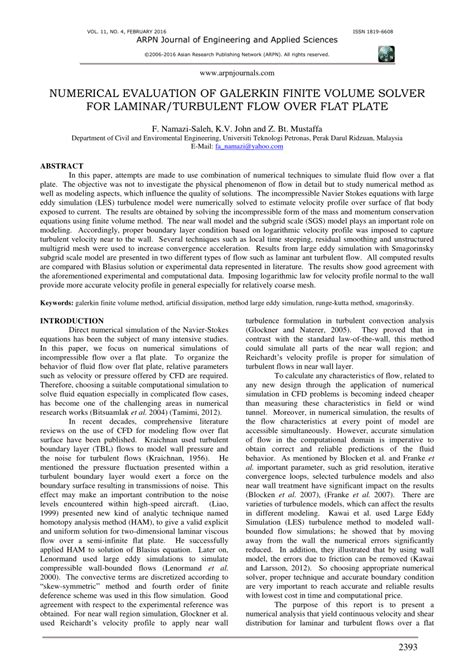 Pdf Numerical Evaluation Of Galerkin Finite Volume Solver For Laminar Turbulent Flow Over Flat
