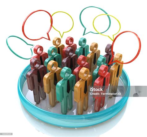 이너서클 비즈니스 사람들은 소셜 미디어 네트워크 음성 버블에서 만나 통신과 관련된 정보 설계를 위해 이야기합니다 3d 일러스트레이션 개념에 대한 스톡 사진 및 기타 이미지