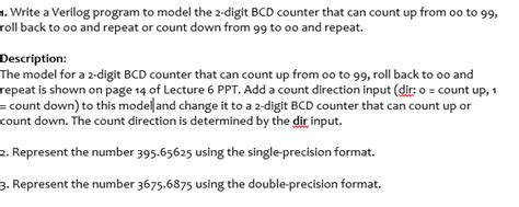 Solved 1 Write A Verilog Program To Model The 2 Digit Bcd