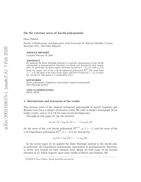 Pdf On The Extreme Zeros Of Jacobi Polynomials