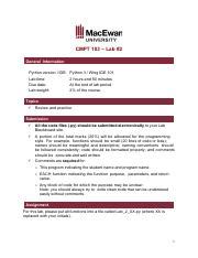 Cmpt103F18F L2 Review Strgs Lists VB Pdf CMPT 103 Lab 2 General