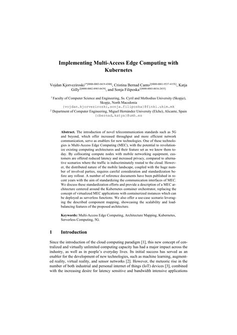 Pdf Implementing Multi Access Edge Computing With Kubernetes