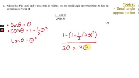 A Level Maths Edexcel June 2018 Paper 1 Q1 Small Angle Approximation Youtube