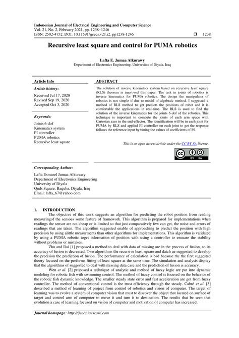 Pdf Recursive Least Square And Control For Puma Robotics