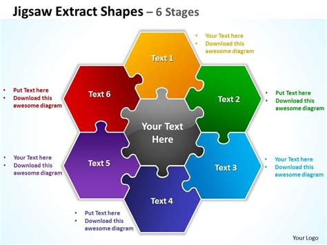 Jigsaw Extract Shapes 6 Stages Powerpoint Diagrams Presentation Slides