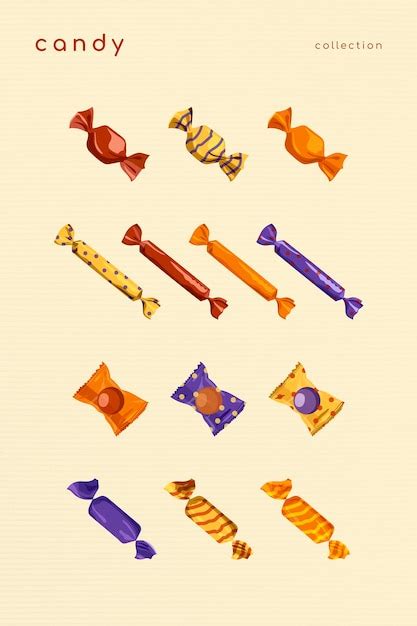 Конфеты элементы на бежевом фоне вектор Бесплатно векторы