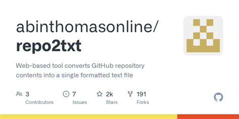 Github Abinthomasonlinerepo2txt Web Based Tool Converts Github Repository Contents Into A