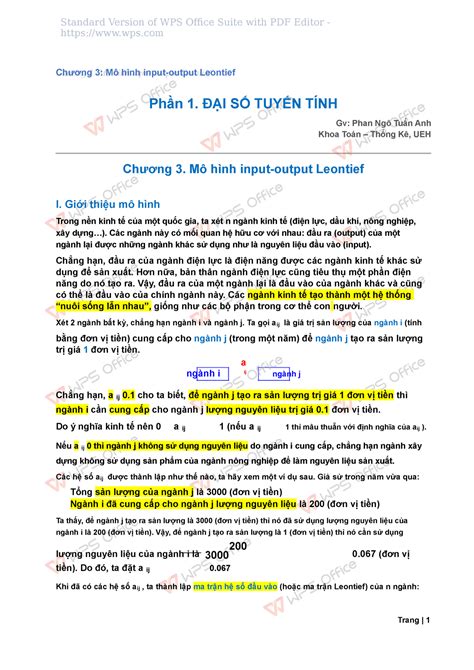 Chương 3 Mô Hình Input Output Leontief Insert Watermark Wps