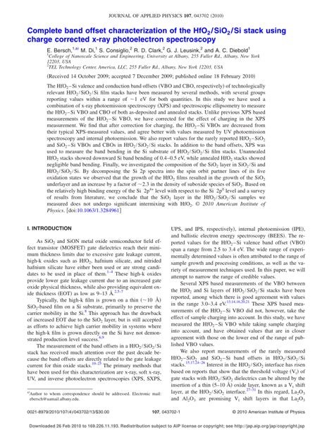 Pdf Complete Band Offset Characterization Of The Hfo2sio2si Stack