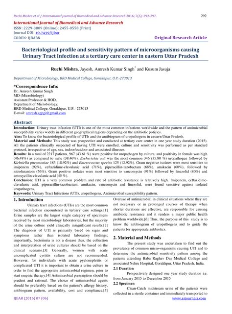 Pdf Bacteriological Profile And Sensitivity Pattern Of Microorganisms Causing Urinary Tract