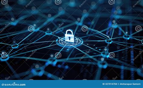 Cyber Security Concept Network Diagram With Padlock Icon Ensuring Digital Device And Data
