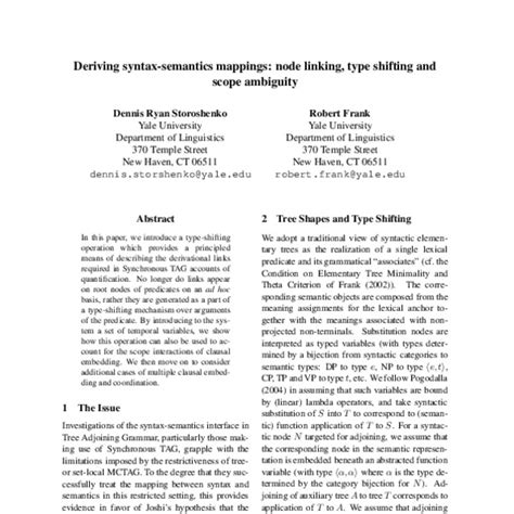 Deriving Syntax Semantics Mappings Node Linking Type Shifting And
