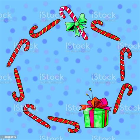 프레임은 사탕 지팡이 선물 상자로 만들어집니다 새해와 크리스마스 배경과 질감 인사말 카드 사진 디자인 인쇄 12월에 대한 스톡 벡터 아트 및 기타 이미지 Istock