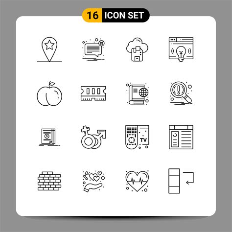 Group Of 16 Modern Outlines Set For Peach Bulb Cloud Webpage Interface Editable Vector Design