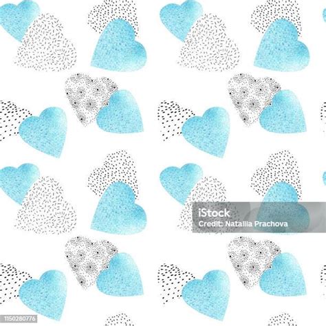 손으로 그린 패턴 크리스마스 발렌타인 데이 어머니의 날 또는 흰색 바탕에 결혼식에 대 한 수채화와 그래픽 마음으로 원활한