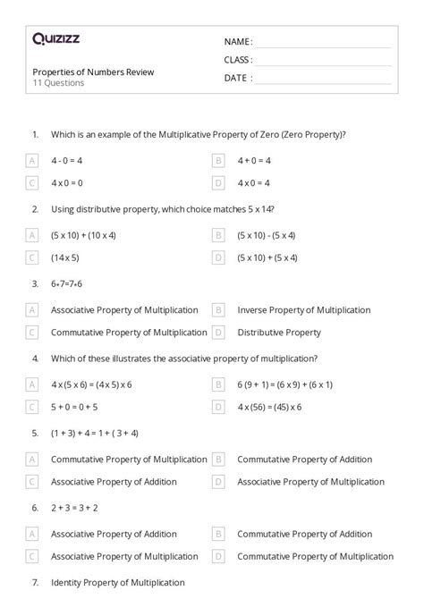 50 associative property of multiplication worksheets for 7th class on