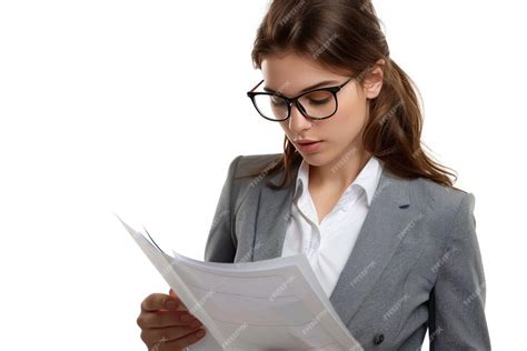 Professional Woman Reviewing Documents In An Office Setting Under Soft Lighting Premium Ai