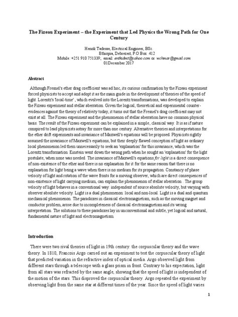 The Fizeau Experiment The Experiment Tha Pdf Luminiferous Aether