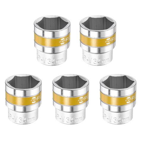Uxcell 5pcs 12 Drive 6 Points Socket 34mm Cr V Metric Shallow Impact Socket