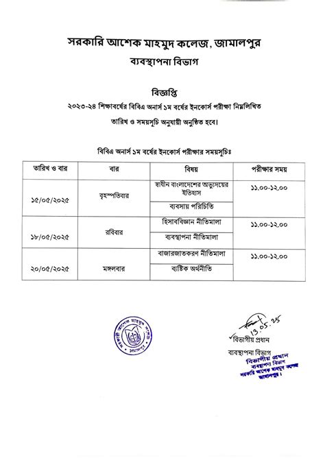 ব্যবস্থাপনা ব্যবস্থাপনা বিভাগ সরকারি আশেক মাহমুদ কলেজ