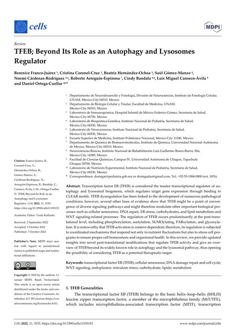 PDF TFEB Beyond Its Role As An Autophagy And Lysosomes Regulator