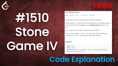 Stone Game Iv Live Coding With Explanation Leetcode 1510 Youtube
