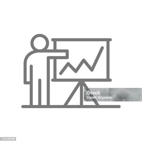 간단한 교사 또는 프레 젠 테이 션 라인 아이콘을 가진 남자입니다 기호와 기호 벡터 일러스트 레이 션 디자인 흰색 배경에 고립