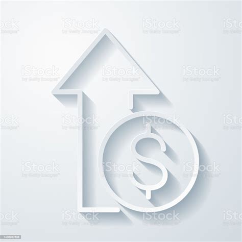 Dollar Increase Icon With Paper Cut Effect On Blank Background Stock