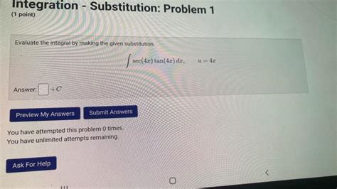 solved integration substitution problem 1 1 point