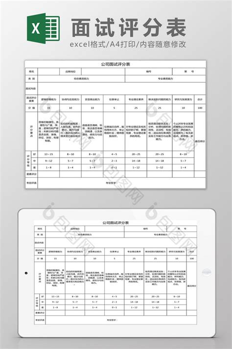 公司面试评分表Excel模板下载 包图网