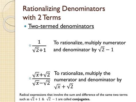 Ppt Rationalizing Denominators And Numerators Of Radical Expressions Powerpoint Presentation