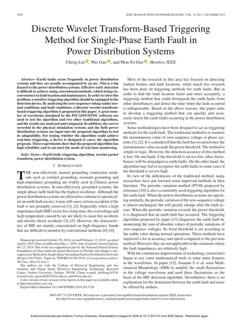 Pdf Discrete Wavelet Transform Based Triggering Method For Single
