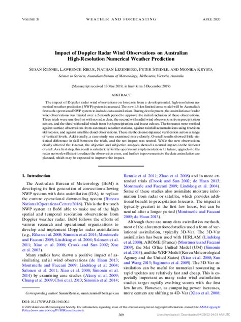 Pdf Impact Of Doppler Radar Wind Observations On Australian High