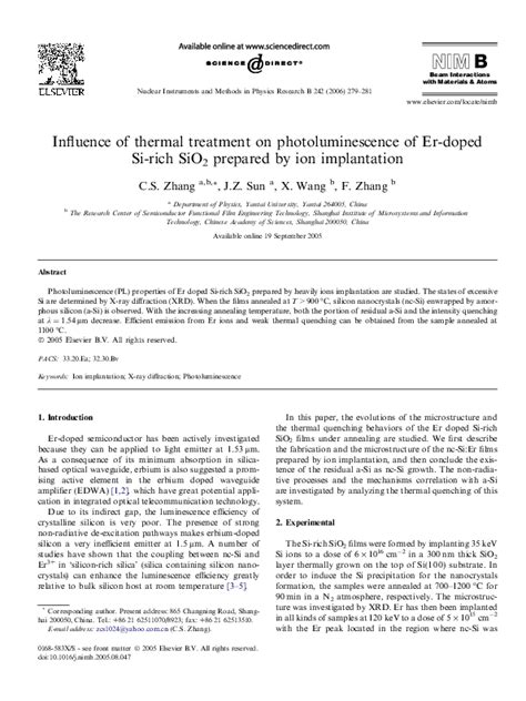 Pdf Influence Of Thermal Treatment On Photoluminescence Of Er Doped Si Rich Sio2 Prepared By