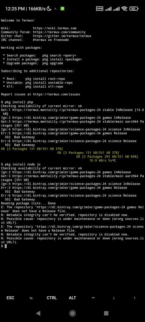 Error Bad Gateway Can T Install And Package Issue Termux Termux Packages GitHub