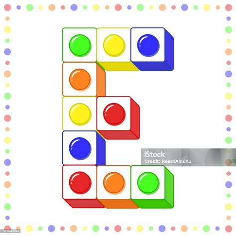 알파벳 영어 문자 E 블록을 다채로운 원으로 색칠하기 현대적인 스타일의 그림 공부에 대한 스톡 벡터 아트 및 기타 이미지