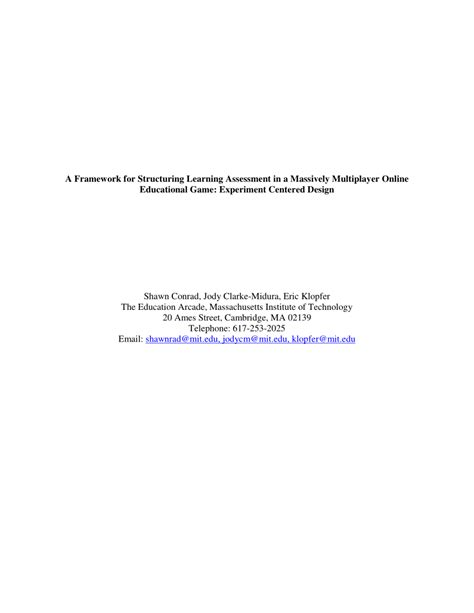 Pdf A Framework For Structuring Learning Assessment In A Massively Multiplayer Online