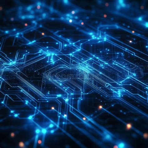 Futuristic Digital Circuit Board With Glowing Lines And Vibrant Blue