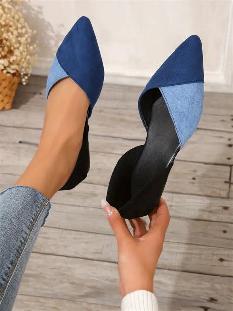 Womens Colorblock Flat Shoes Comfy Pointed Toe Slip Dorsay Temu