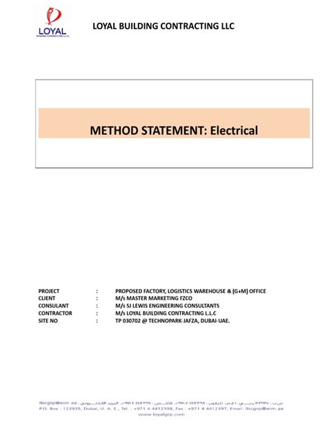 Electrical Method Statement Loyal Pdf Elevator Scaffolding