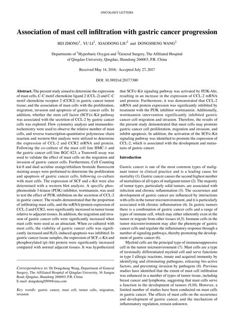 Pdf Association Of Mast Cell Infiltration With Gastric Cancer Progression