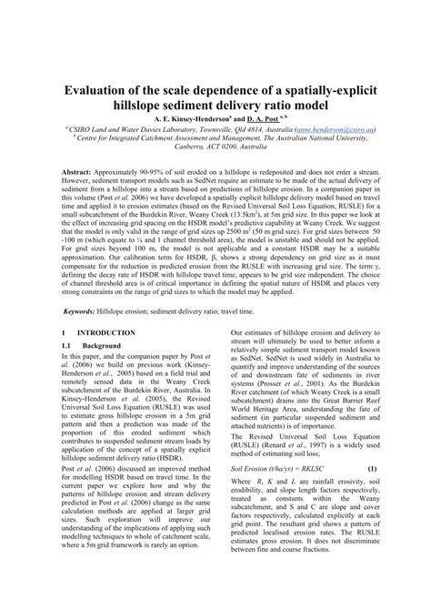 Pdf Evaluation Of The Scale Dependence Of A Spatially Explicit Hillslope Sediment Delivery