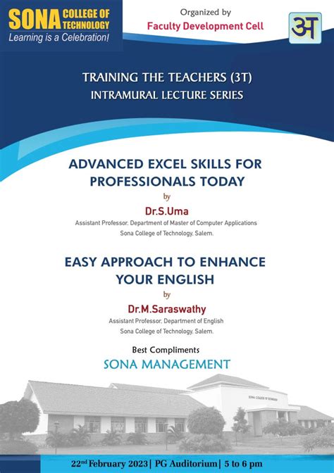 Advanced Excel Skills For Professionals Today Sona College Of Technology News And Events