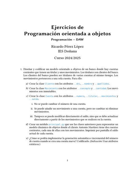 Programacion Orientada A Objetos Ejercicios Pdf Léxico Verbo