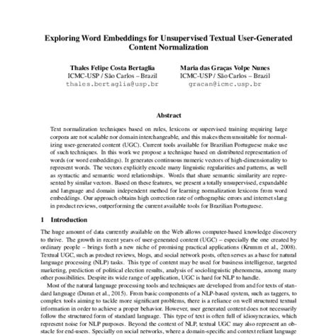 Exploring Word Embeddings For Unsupervised Textual User Generated Content Normalization Acl