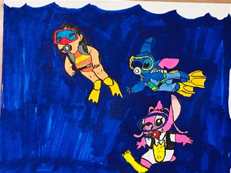 Lilo Stitch And Angel Scuba Diving Underwater By Bridgit14 On Deviantart