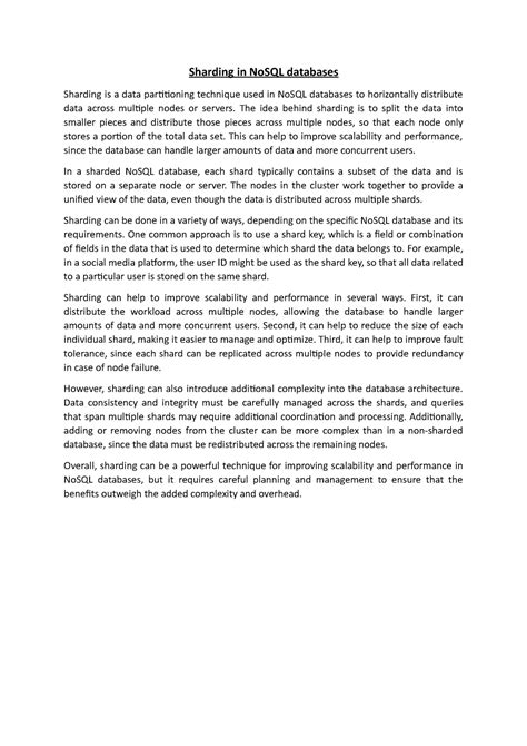 Sharding In No Sql Databases Sharding In Nosql Databases Sharding Is A Data Partitioning