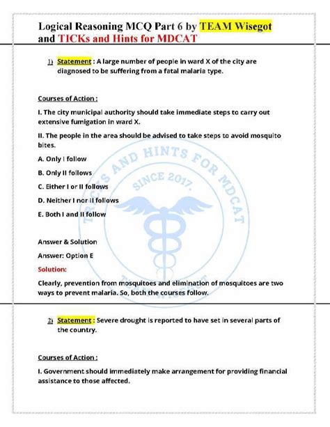 PMC MDCAT Logical Reasoning MCQs Part Wisegot